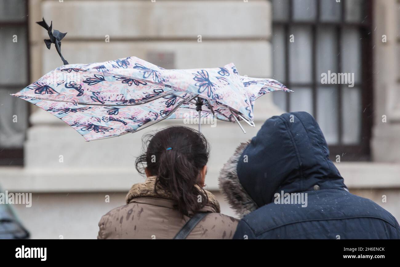 Wind and rain in central London this afternoon Stock Photo - Alamy