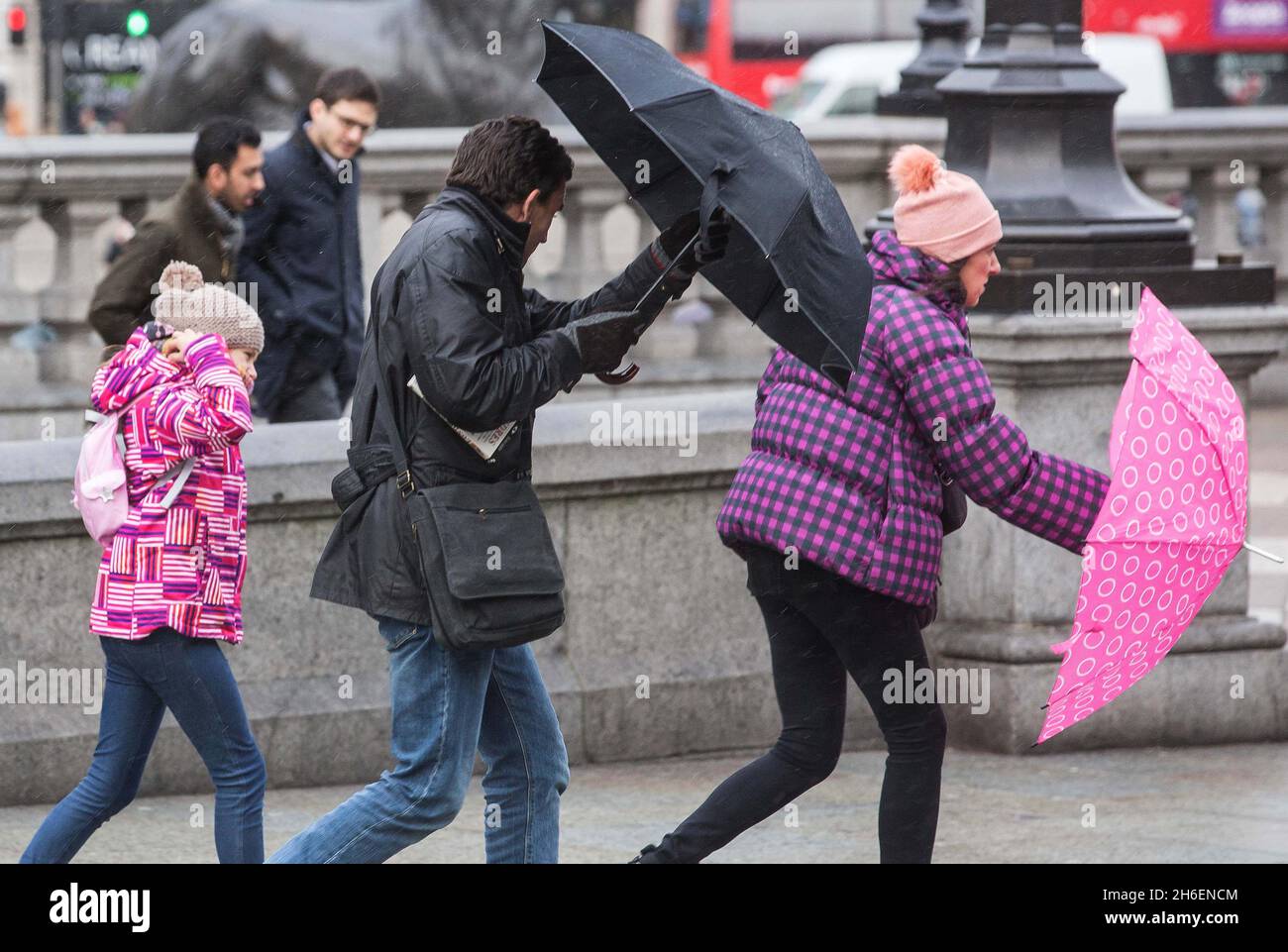 Wind and rain in central London this afternoon Stock Photo - Alamy