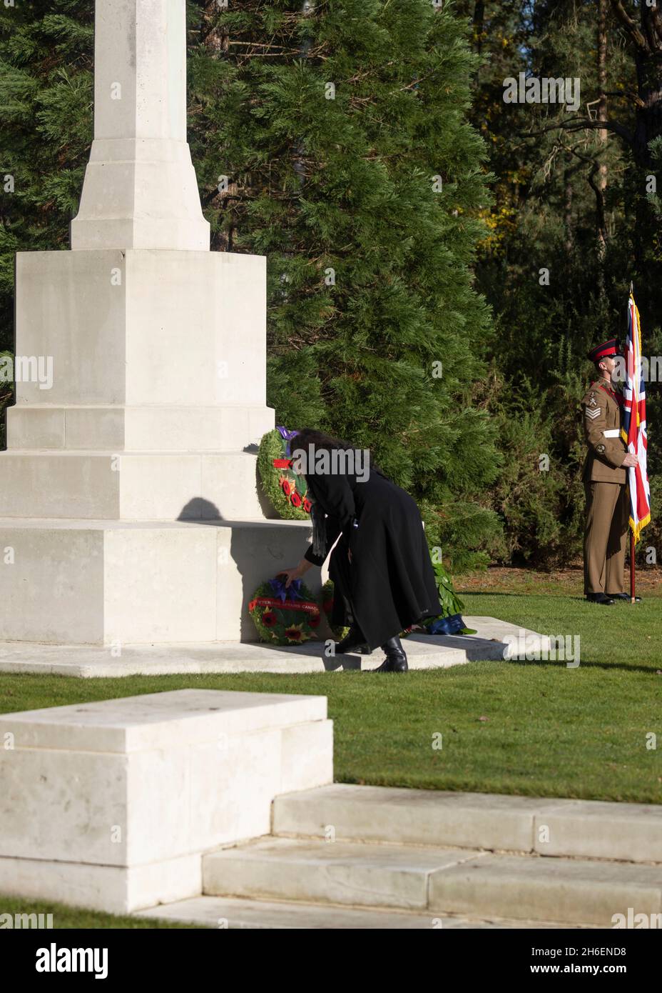 Ms Suzanne Happe lays a wreath at the Canadian Cross of Sacrifice in ...