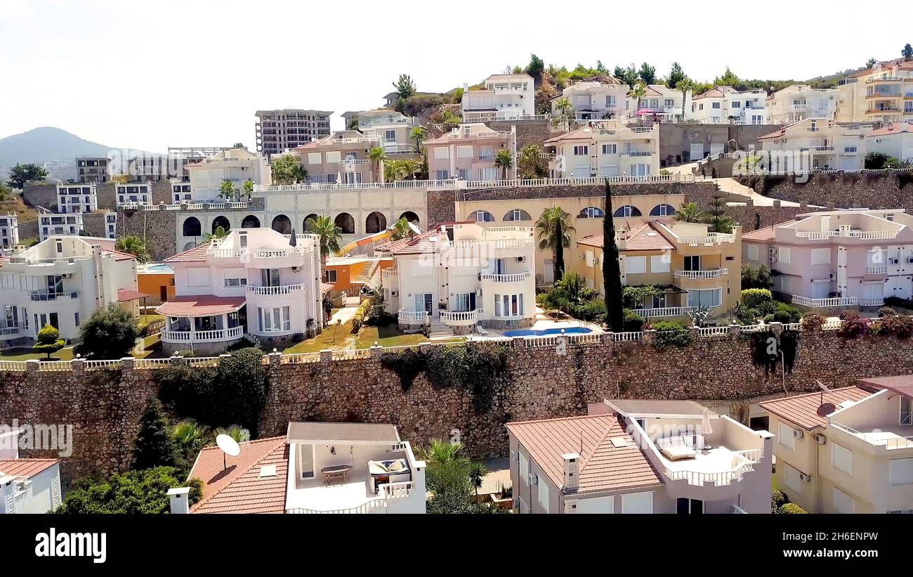 Buildings and landscape located on slopes of mount. Stock footage. Top ...