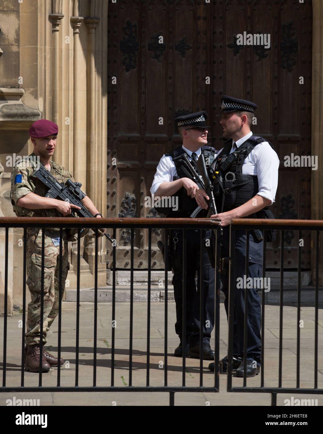 A Para soldier and armed police officers pictured guarding the House of ...