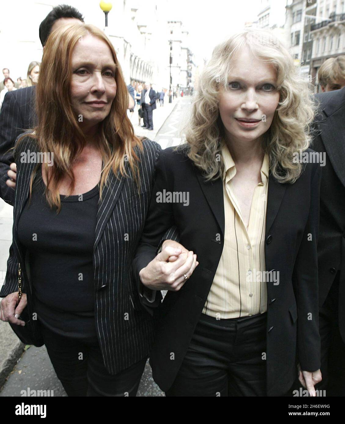 Actress Mia Farrow and Deborah Tate (sister of Sharon) leaving the high ...