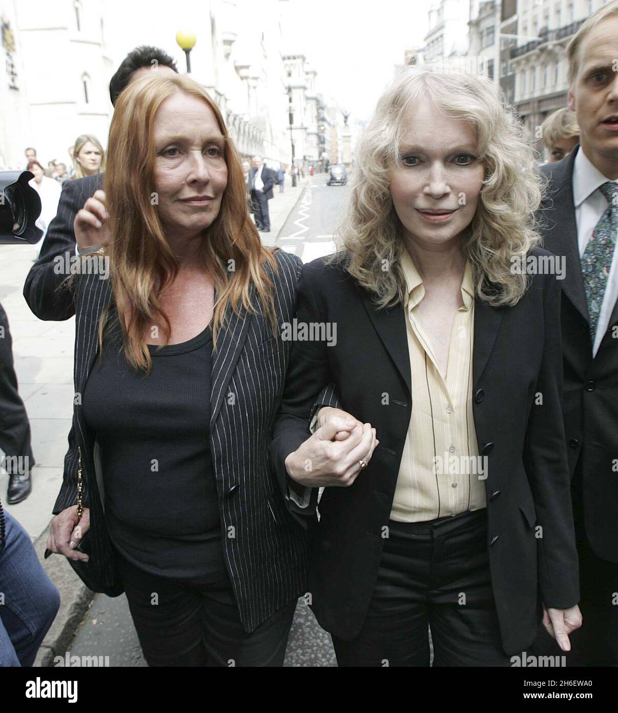 Actress Mia Farrow and Deborah Tate (sister of Sharon) leaving the high ...