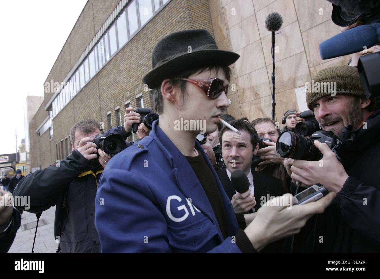 Singer Pete Doherty outside Thames Magistrate in London this morning as ...