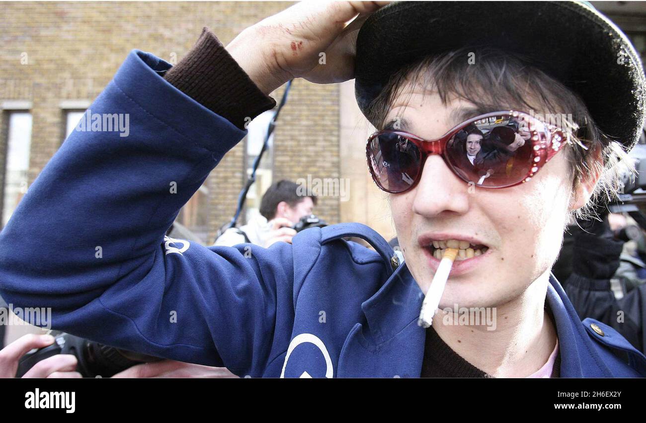 Singer Pete Doherty outside Thames Magistrate in London this morning as ...