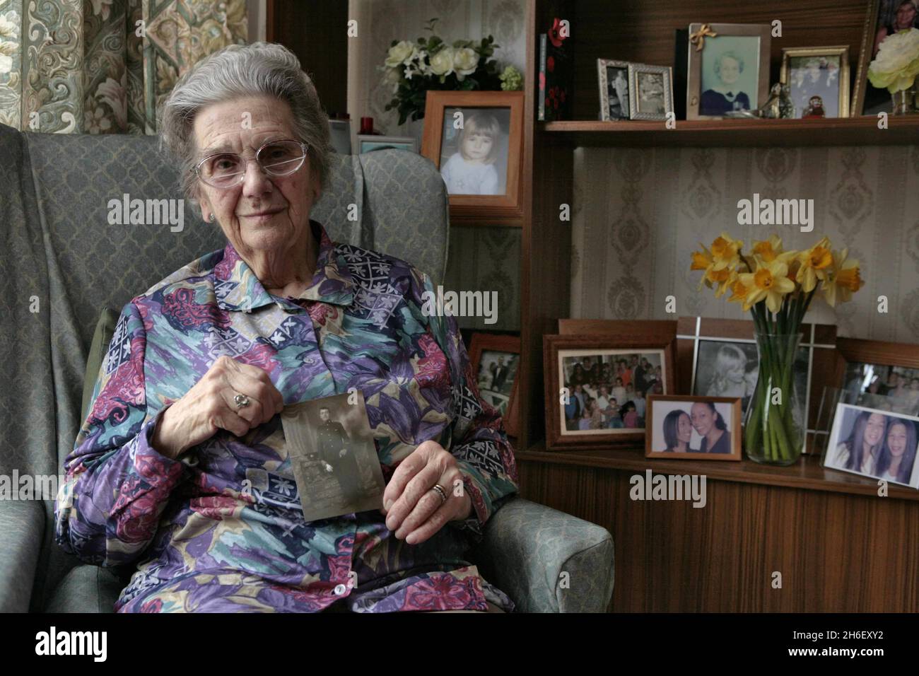Harry Farr's daughter 92 year old Gertrude Farr holding a photograph of ...