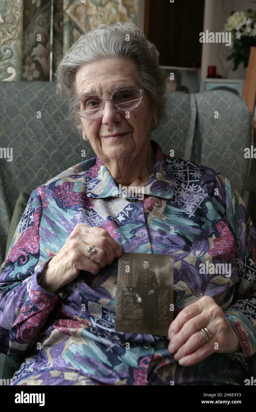 Harry Farr's daughter 92 year old Gertrude Farr holding a photograph of ...