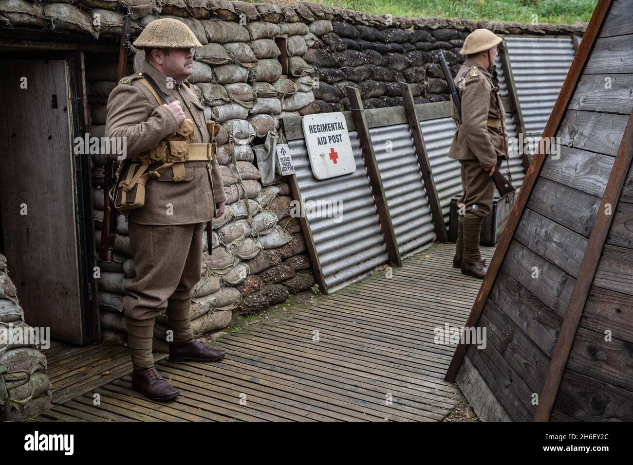Volunteers re-enact life in a reconstructed World War 1 trench at the ...