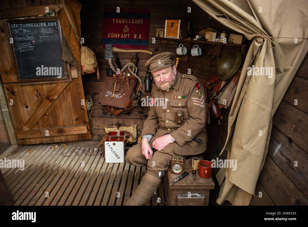 Volunteers re-enact life in a reconstructed World War 1 trench at the ...
