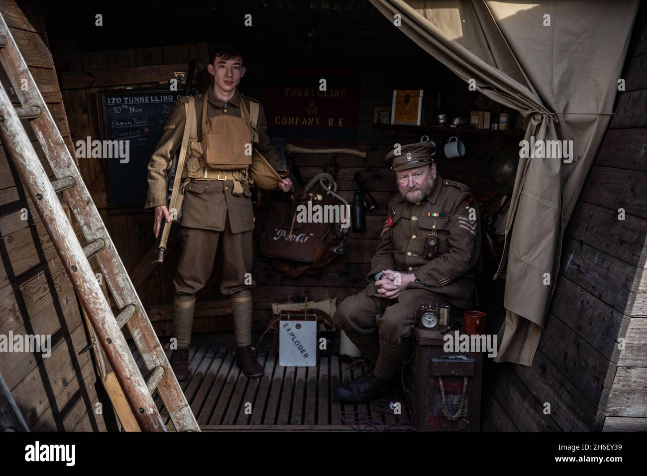 Volunteers re-enact life in a reconstructed World War 1 trench at the ...