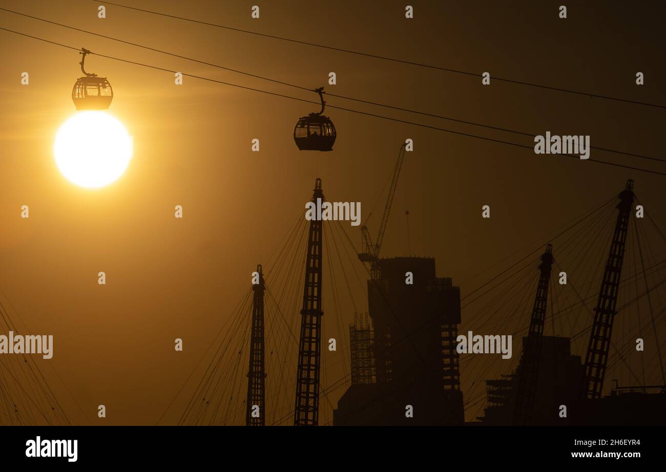 The sunset over the The O2 arena in London after the hottest February ...