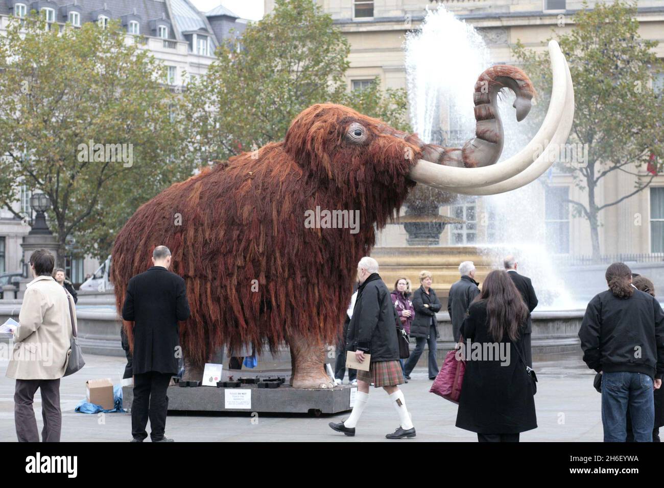 A life-size woolly mammoth is displayed in Trafalgar Square, London to ...
