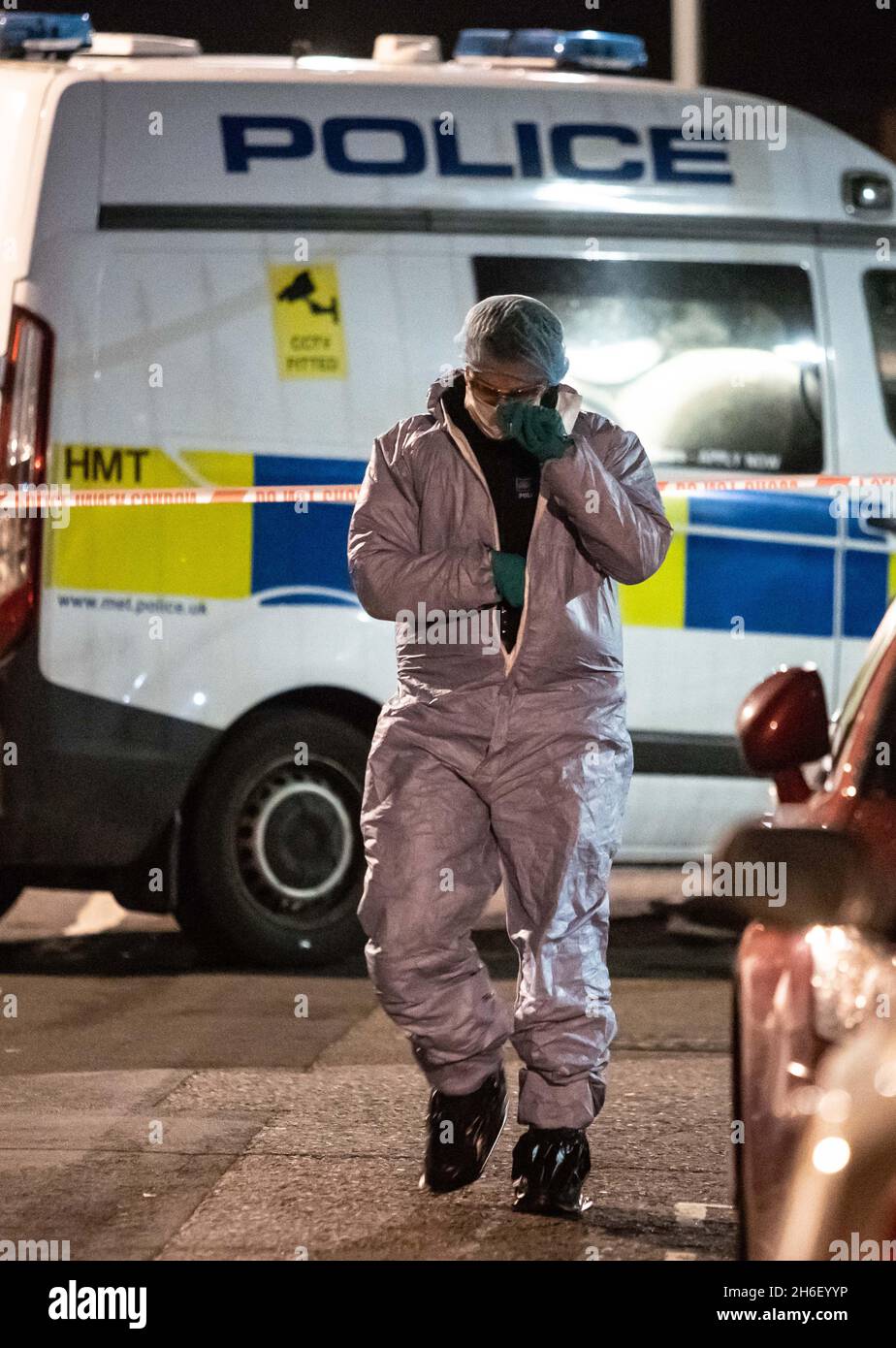 Police at the scene near North Birkbeck Road in Leyton, east London ...