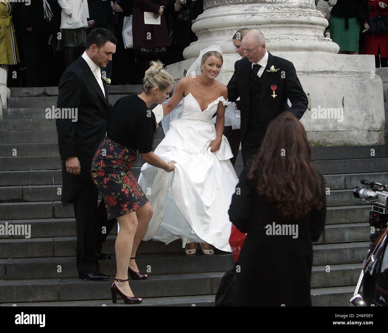 New bride Lucy Davis with her husband Owain and father Jasper Carrot ...
