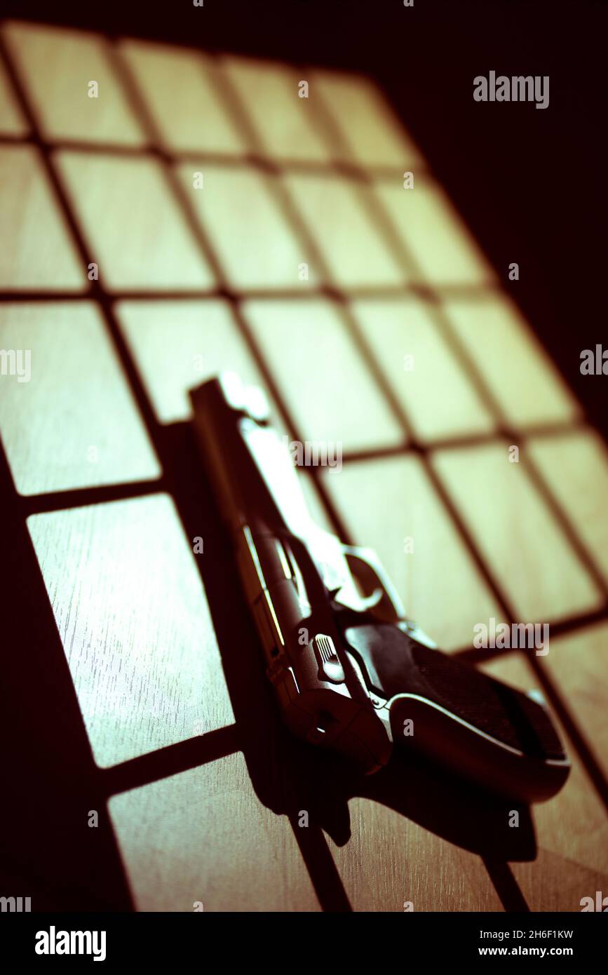 Automatic 9mm pistol gun crime thriller book cover design photo Stock ...