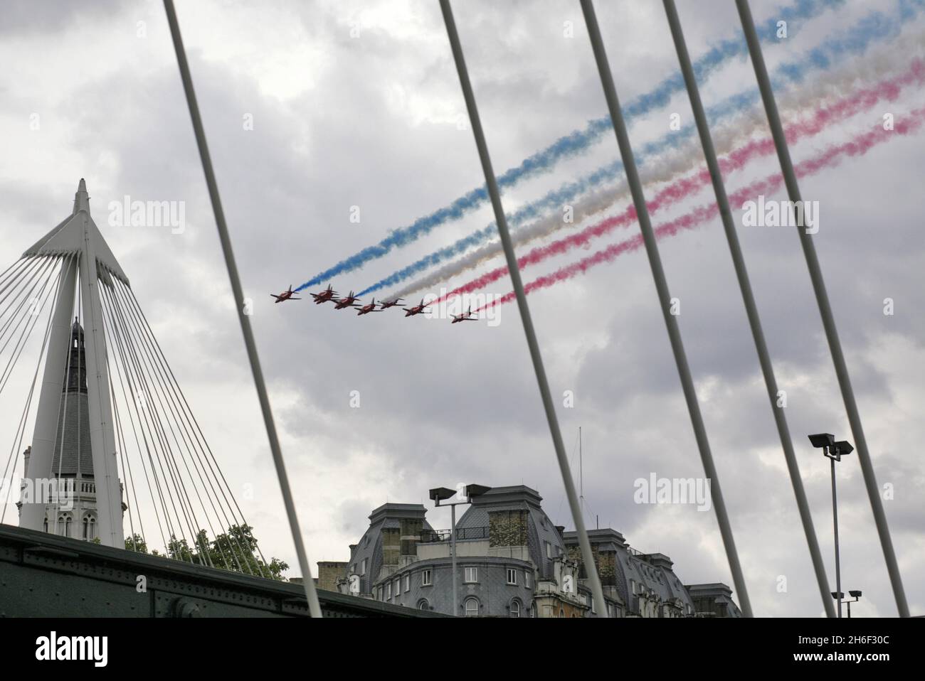 A fly past by the RAF'S Red Arrows took place over central London to ...