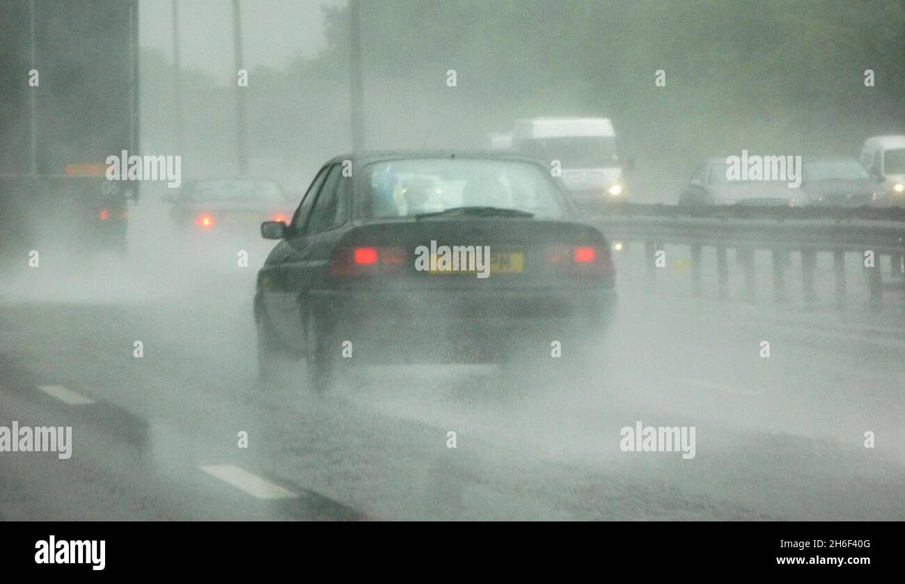 Torrential rain on the M1 motorway near Luton as Britian sees ...