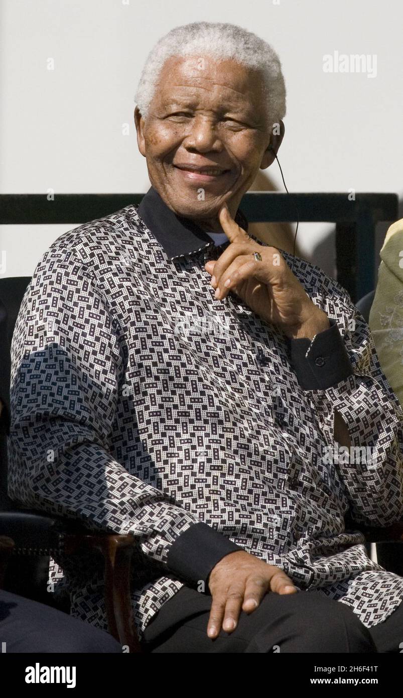 Nelson Mandela attends the unveiling of a bronze statue of himself in ...