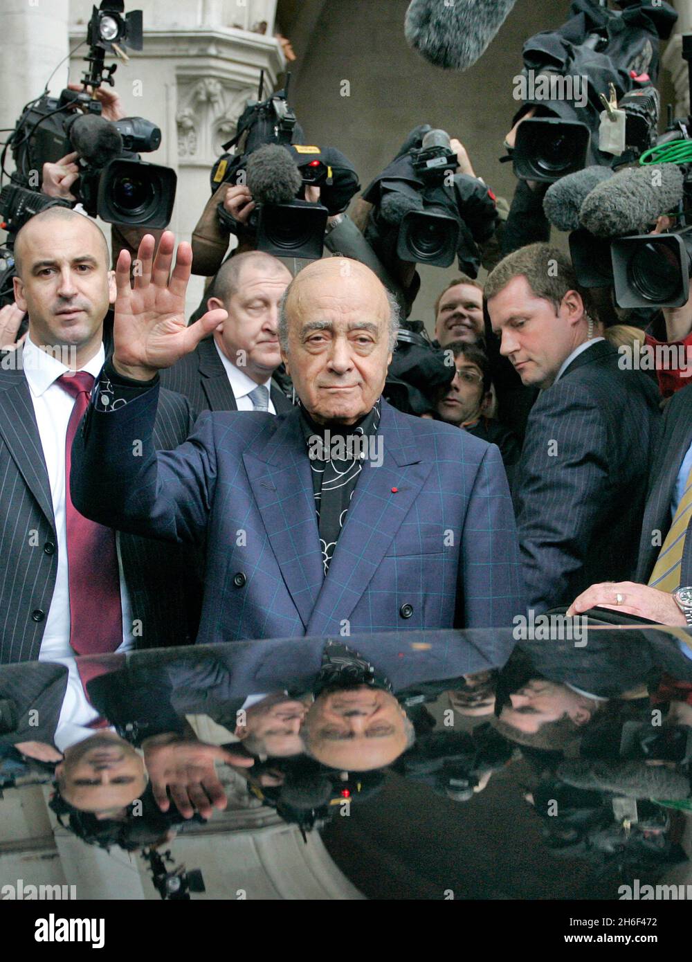 Mohammad Al Fayed pictured leaving the High Court in London this afternoon on the first day of ...