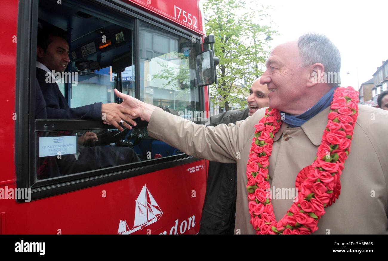 London Mayor Ken Livingstone is pictured as he visits East Ham today ...