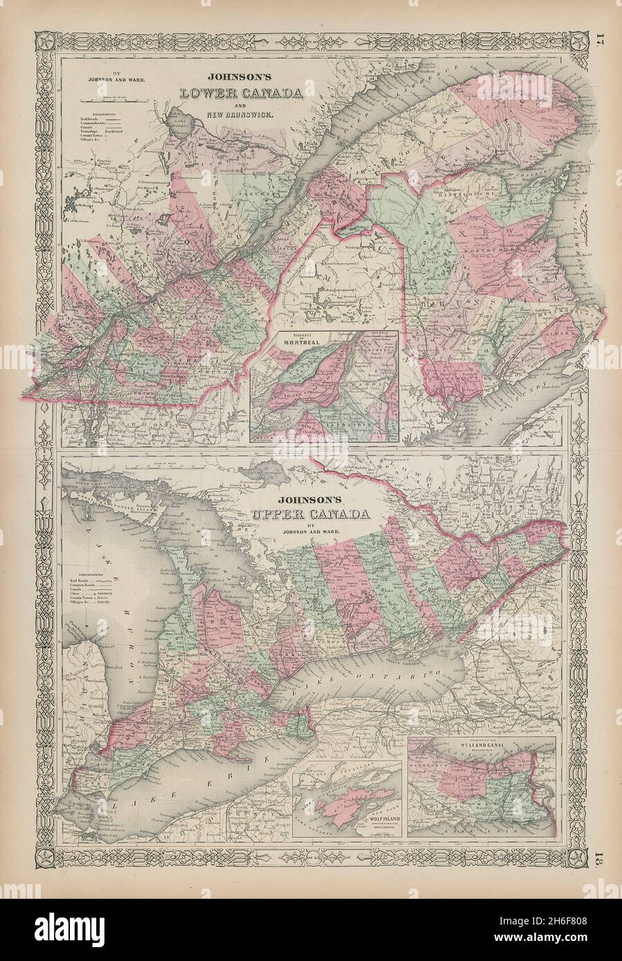 Johnson's Lower Canada & New Brunswick. Upper Canada. Great Lakes 1865 ...