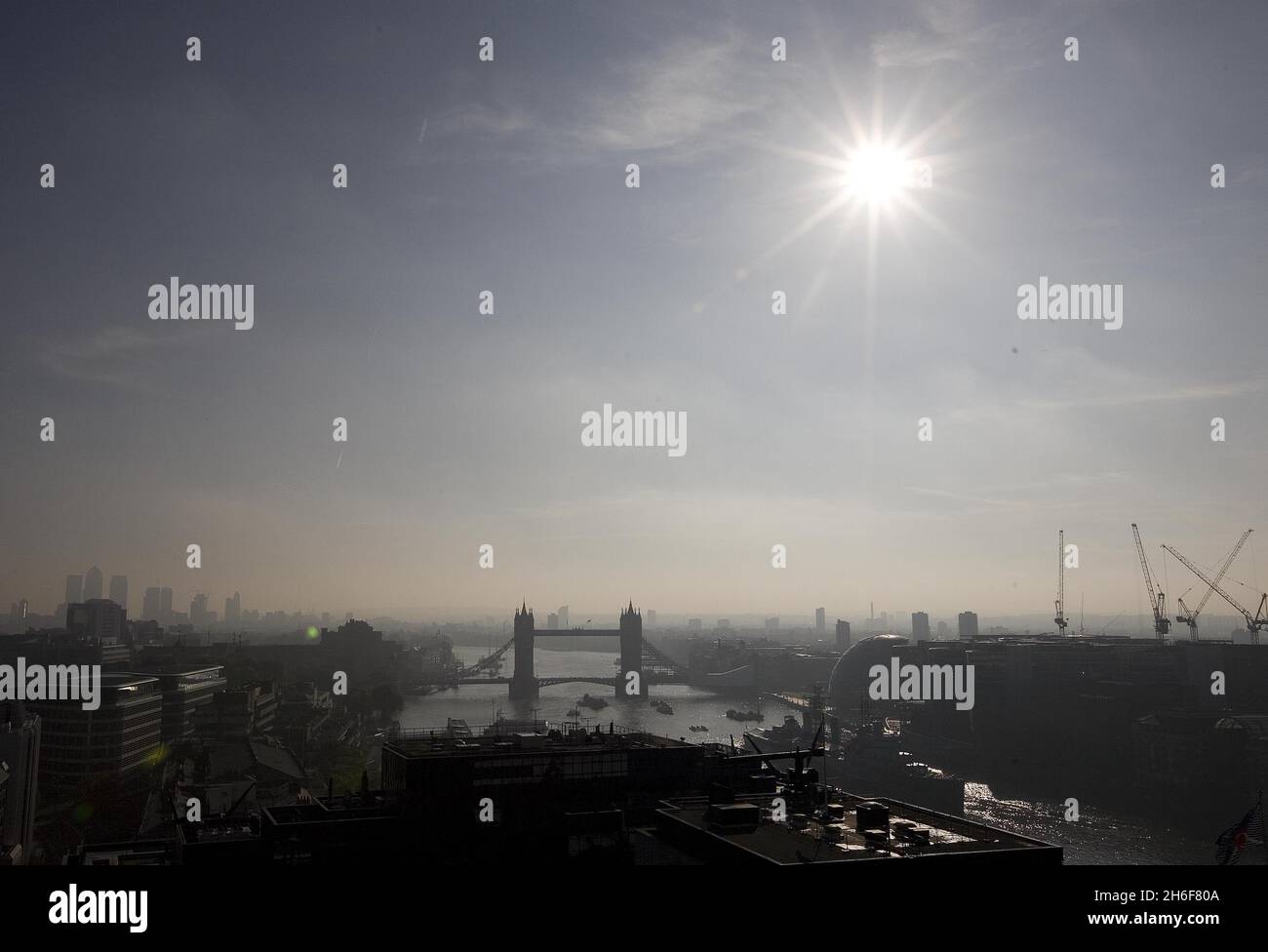 The cityscape of Tower bridge during the hot October weather Stock ...