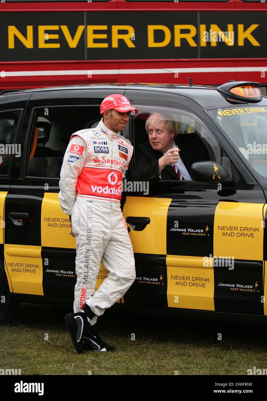 Mayor of London Boris Johnson backing Lewis Hamilton, the 2008 Formula ...