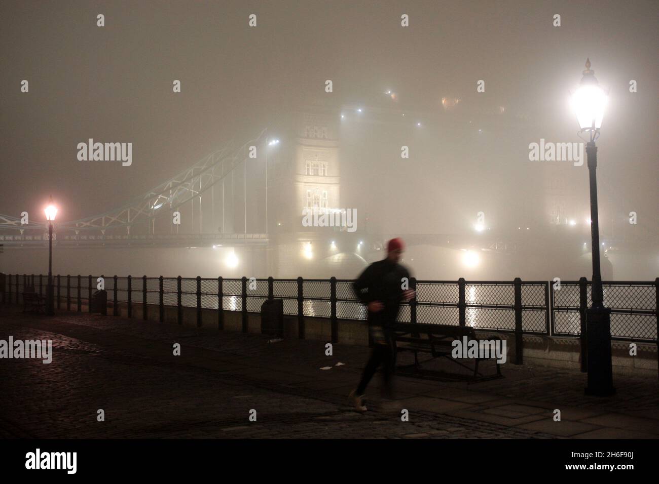Fog covered London landmarks including Tower Bridge and Big Ben in ...