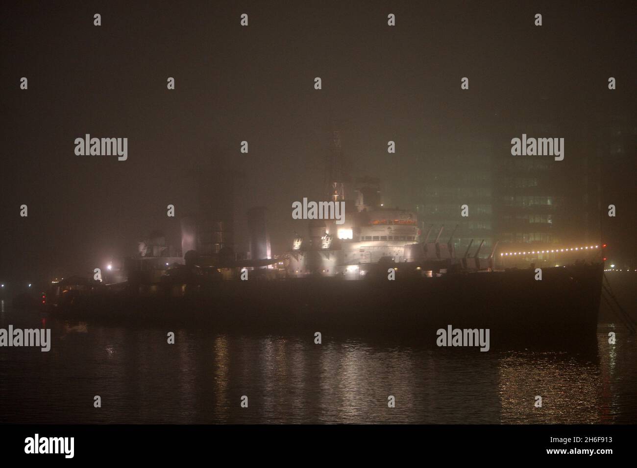 Fog covered London landmarks including Tower Bridge and Big Ben in ...