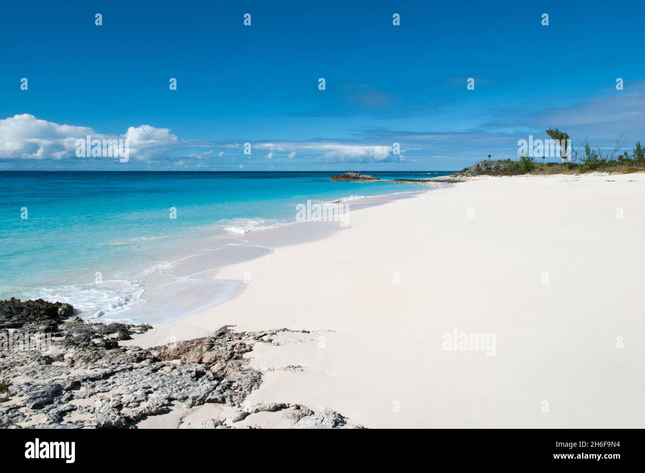 The scenic view of a wild empty beach on Half Moon Cay uninhabited island (Bahamas Stock Photo ...