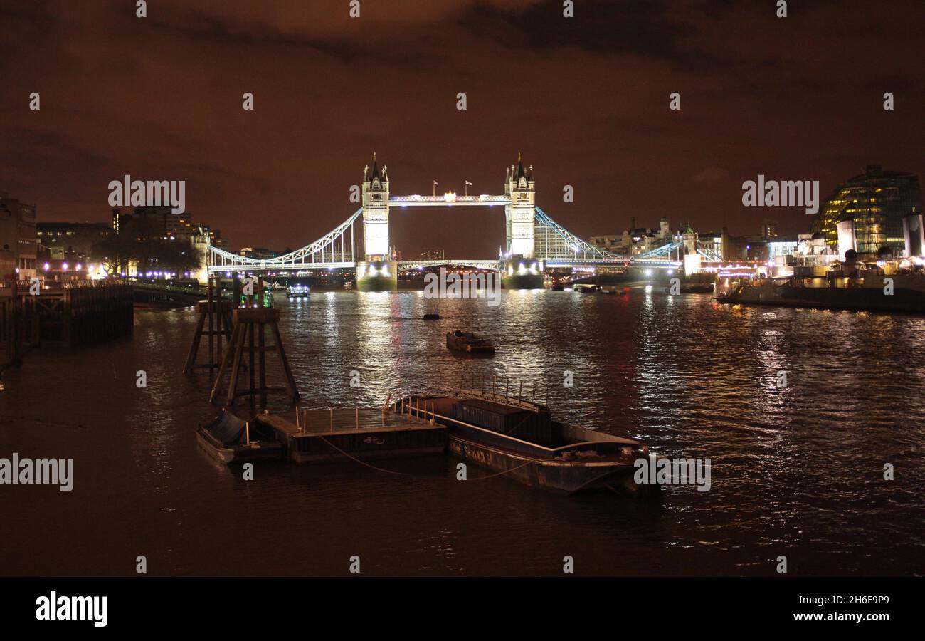 A Blacked out Tower Bridge pictured during a one hour call to action ...