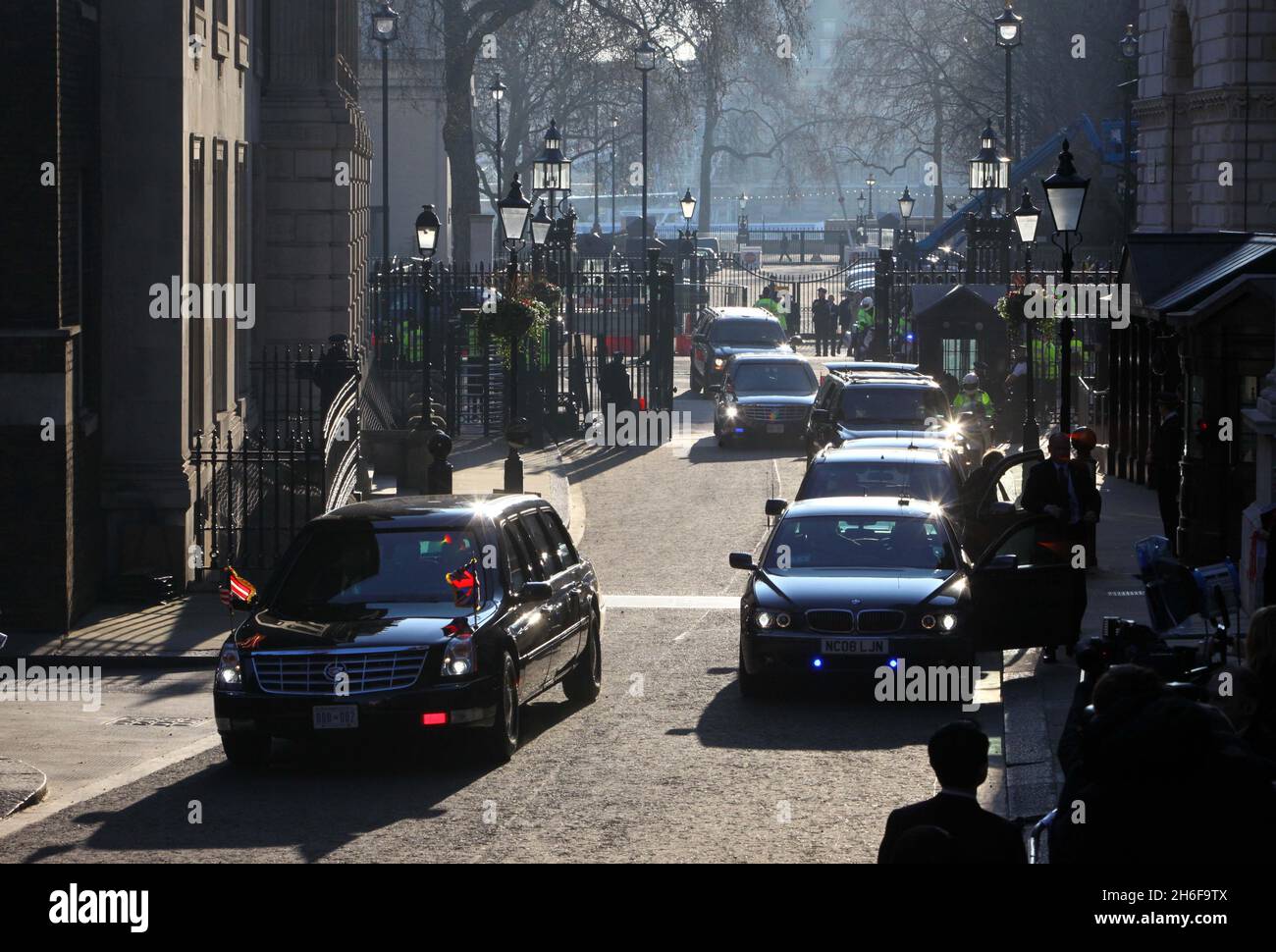 US President Barack Obama's motorcade pictured outside 10 Downing ...