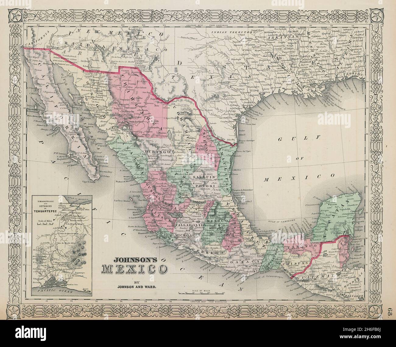 Johnson's Mexico. Tehuantepec 1865 old antique vintage map plan chart ...