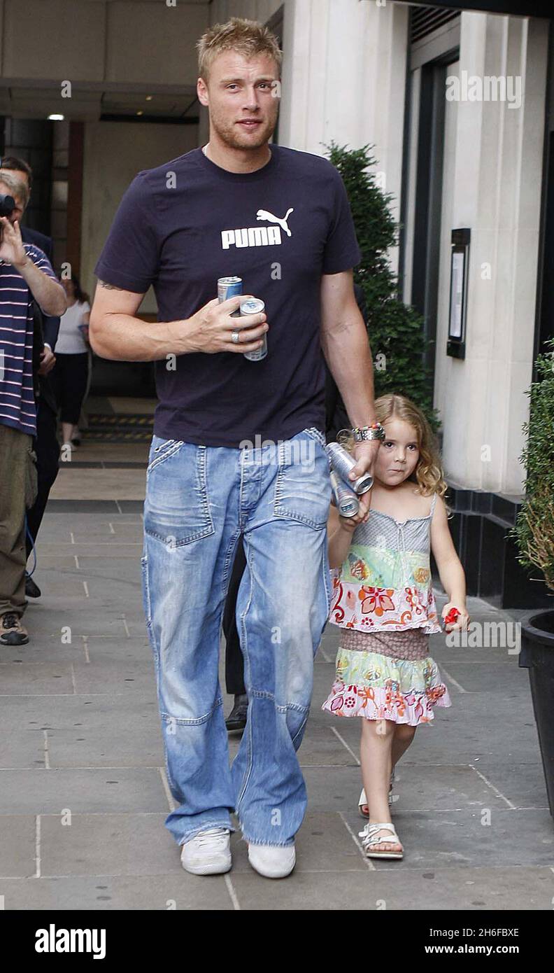 Andrew Flintoff pictured today with his daughter Holly, in central ...