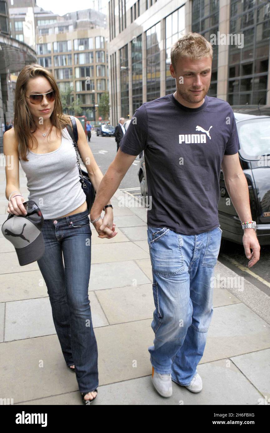 Andrew Flintoff pictured today with his wife Rachael, in central London ...