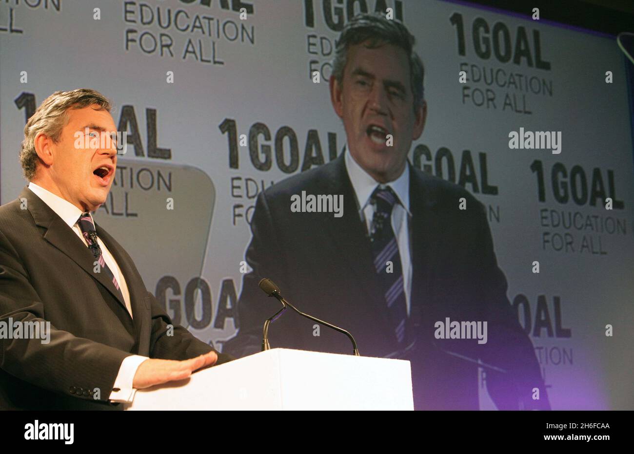 PM Gordon Brown attends the 1GOAL launch at the Emirates Stadium in ...