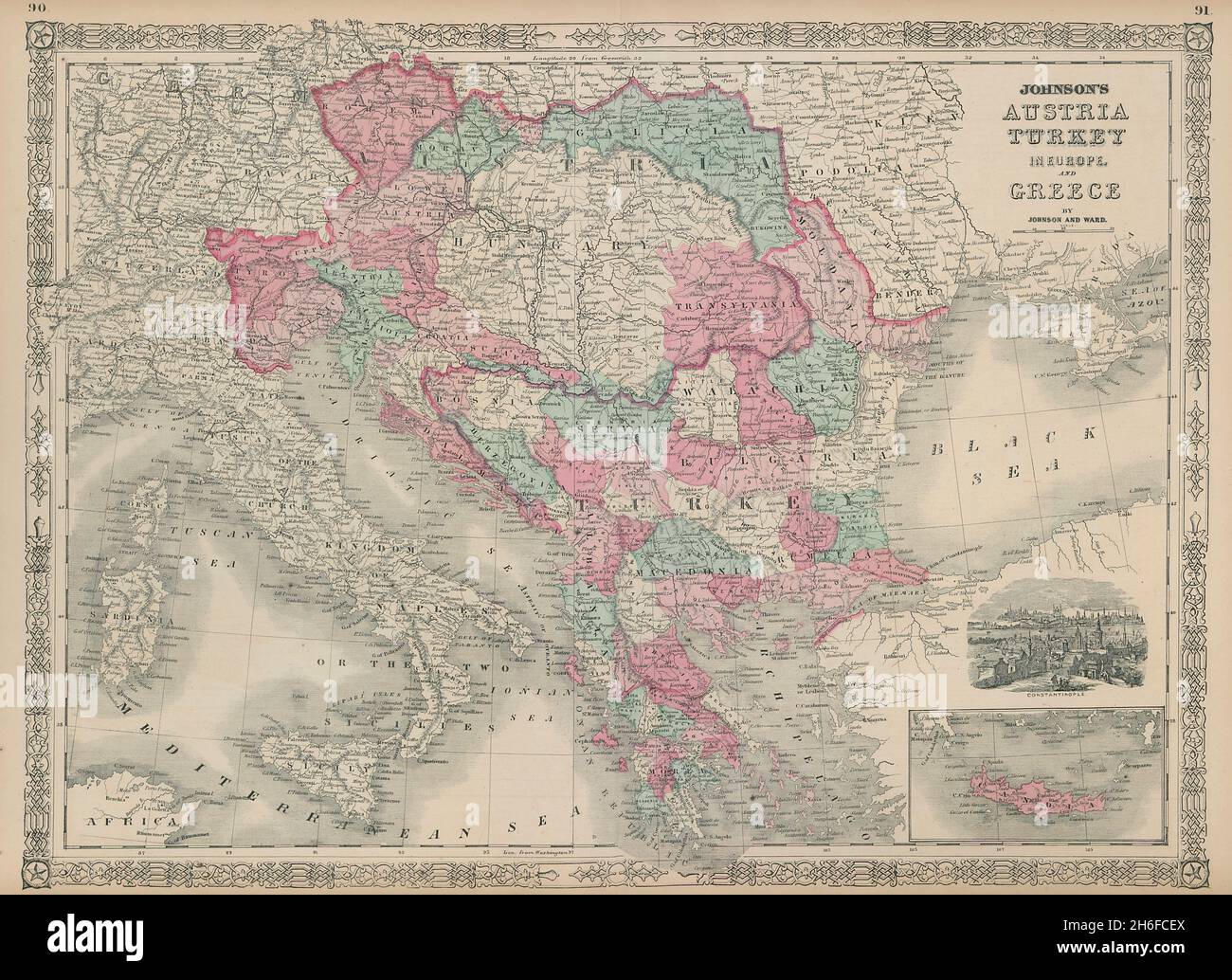 Johnson's Austria, Turkey in Europe and Greece. Balkans 1865 old ...