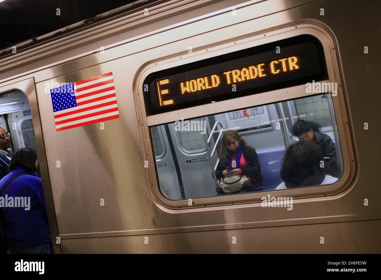 Subway train heading to the World Trade Centre station in New York City ...