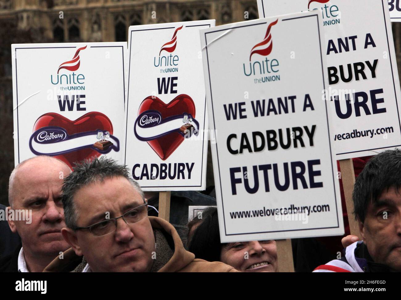 Cadbury workers and supporters gathered in Westminster, central London ...