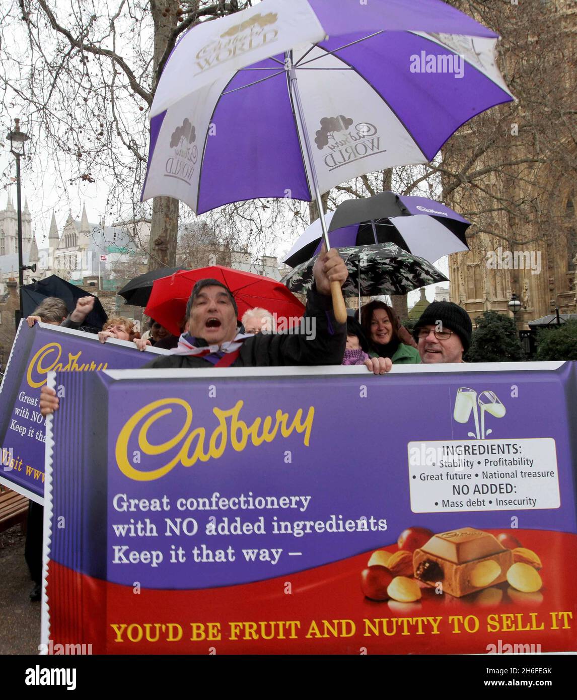 Cadbury workers and supporters gathered in Westminster, central London ...