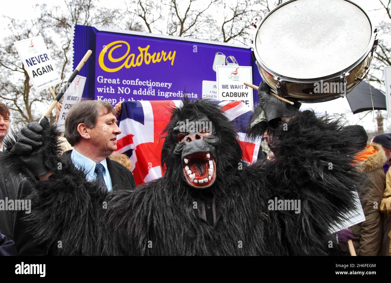 Cadbury workers and supporters gathered in Westminster, central London ...