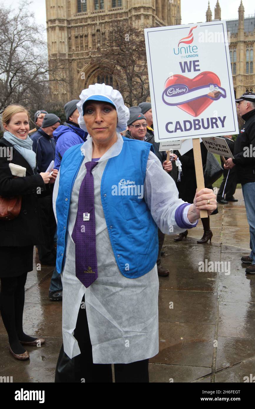 Cadbury workers and supporters gathered in Westminster, central London ...