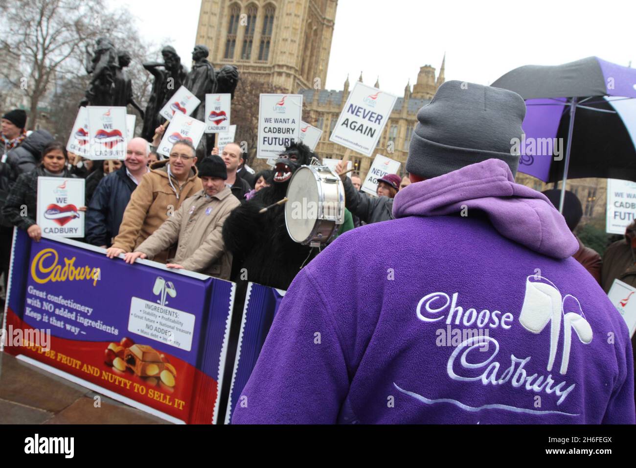 Cadbury workers and supporters gathered in Westminster, central London ...