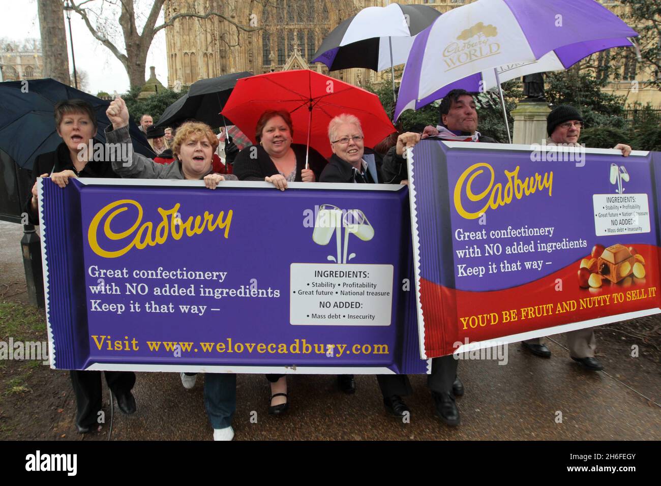 Cadbury workers and supporters gathered in Westminster, central London ...