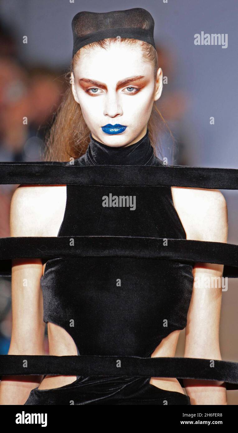 A model on the runway during the Hannah Marshall show at Victoria House ...