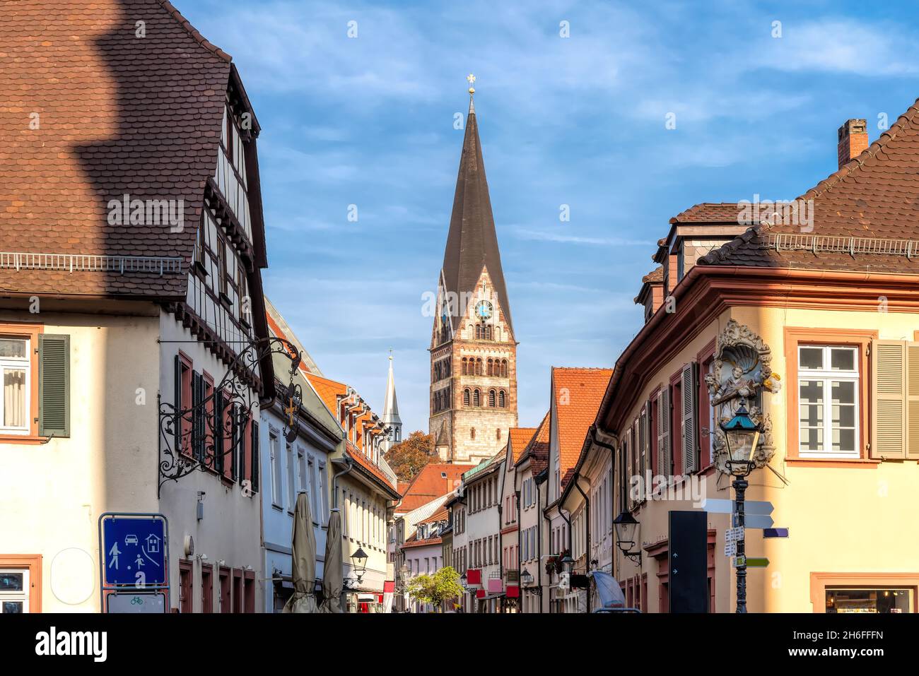Ettlingen, the beautiful village with view to the church, Baden ...