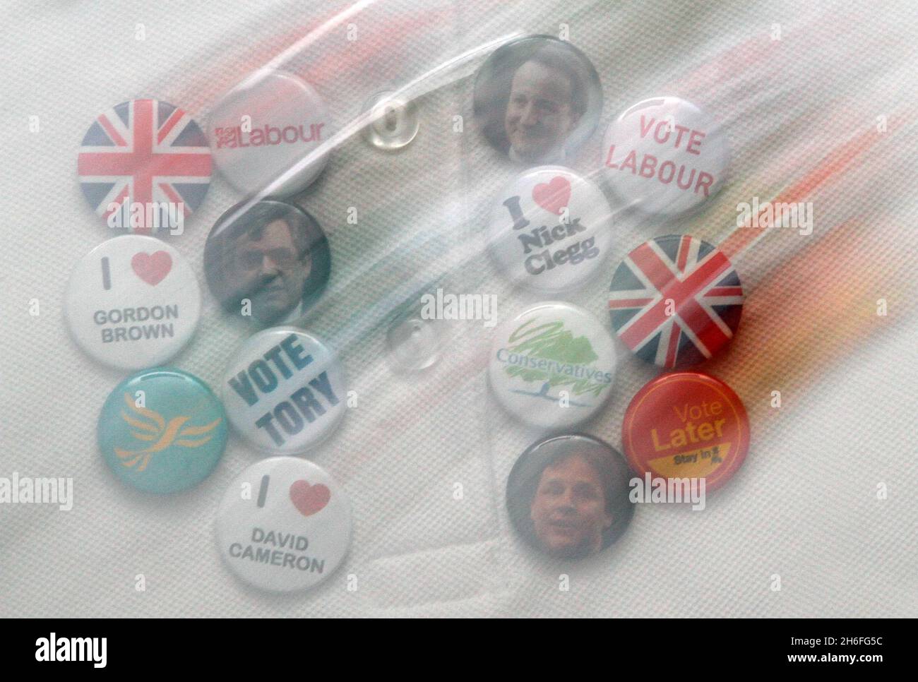 Election badges of the 3 main parties Stock Photo - Alamy