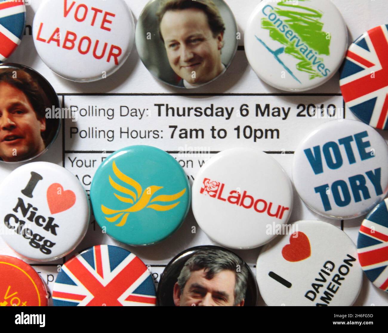 Election badges of the 3 main parties Stock Photo - Alamy