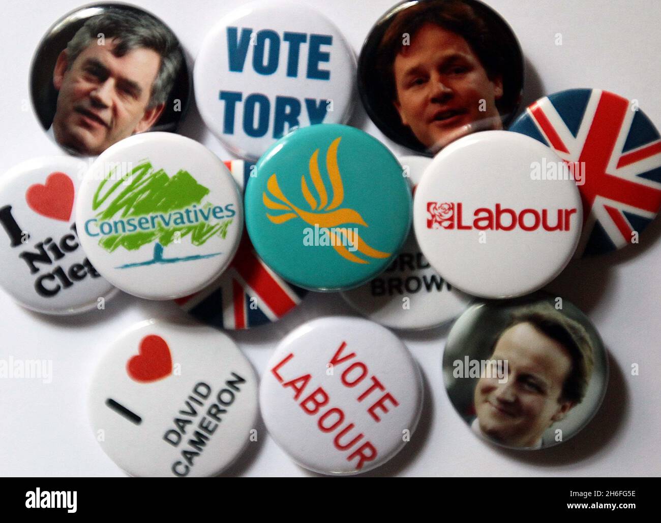 Election badges of the 3 main parties Stock Photo - Alamy