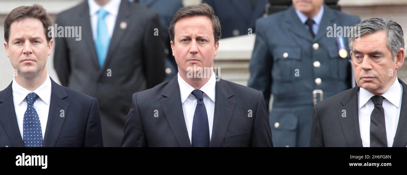 David Cameron, Nick Clegg and Gordon Brown pictured together during VE ...